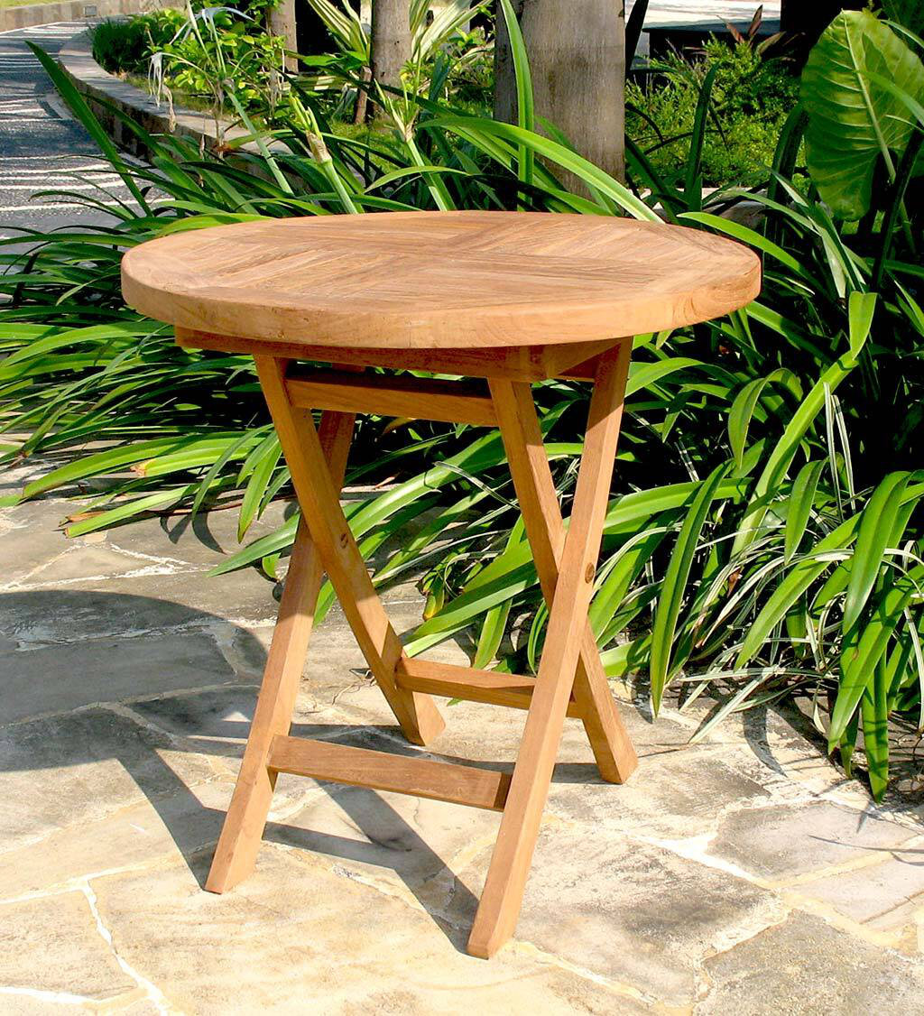 Plow Hearth Small Round Teak Folding Side Patio Table Wayfair